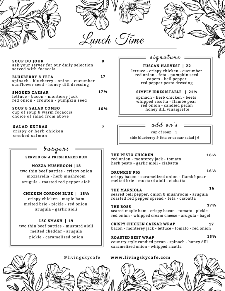 Menu - Living Sky Café